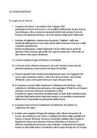 Riassunto sintetico restaurazione | Schemi e mappe concettuali di Storia Contemporanea | Docsity