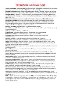 Parole chiave immunologia | Schemi e mappe concettuali di Immunologia | Docsity
