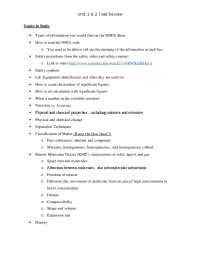 Unit 1 & 2 Test Review Topics to Study | Exercises Chemistry | Docsity