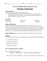 Factors the Affect Rates of Reaction Lab | Exams Chemistry | Docsity