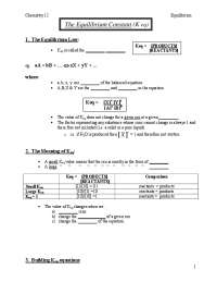 The Equilibrium Constant (K eq) | Lecture notes Chemistry | Docsity