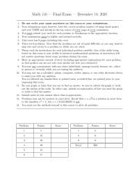 Math 116 — Final Exam — December 10, 2020 | Study notes Painting | Docsity