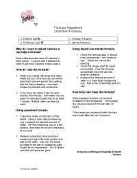 Formula Adjustment (Standard Formula) | Slides Nutrition | Docsity
