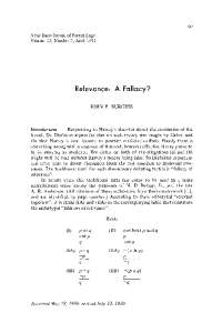 Relevance: A Fallacy? | Schemes and Mind Maps Logic | Docsity